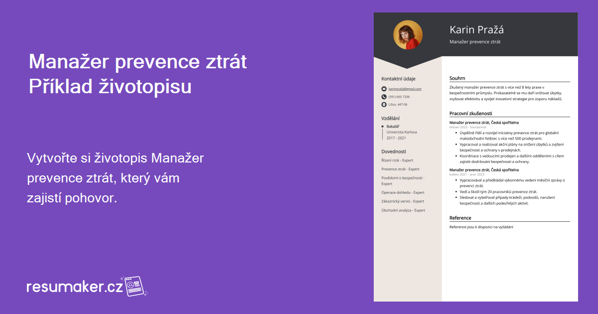 Manažer prevence ztrát Životopis: Popis práce, vzor a průvodce