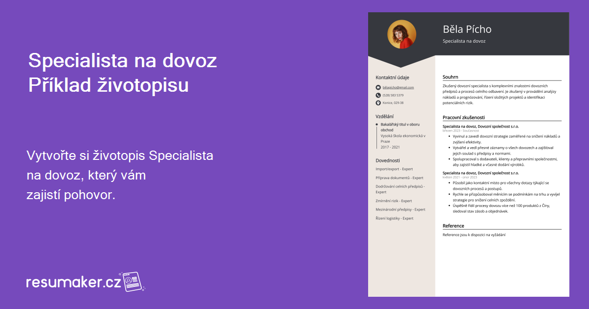 Specialista na dovoz Životopis: (vstupní úroveň a seniorské pracovní ...